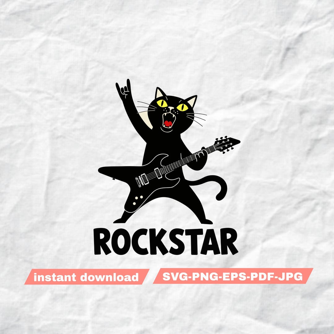 Rock and Roll Cat SVG PNG, Rockstar Cat With Guitar Clipart, Ugly Rock ...