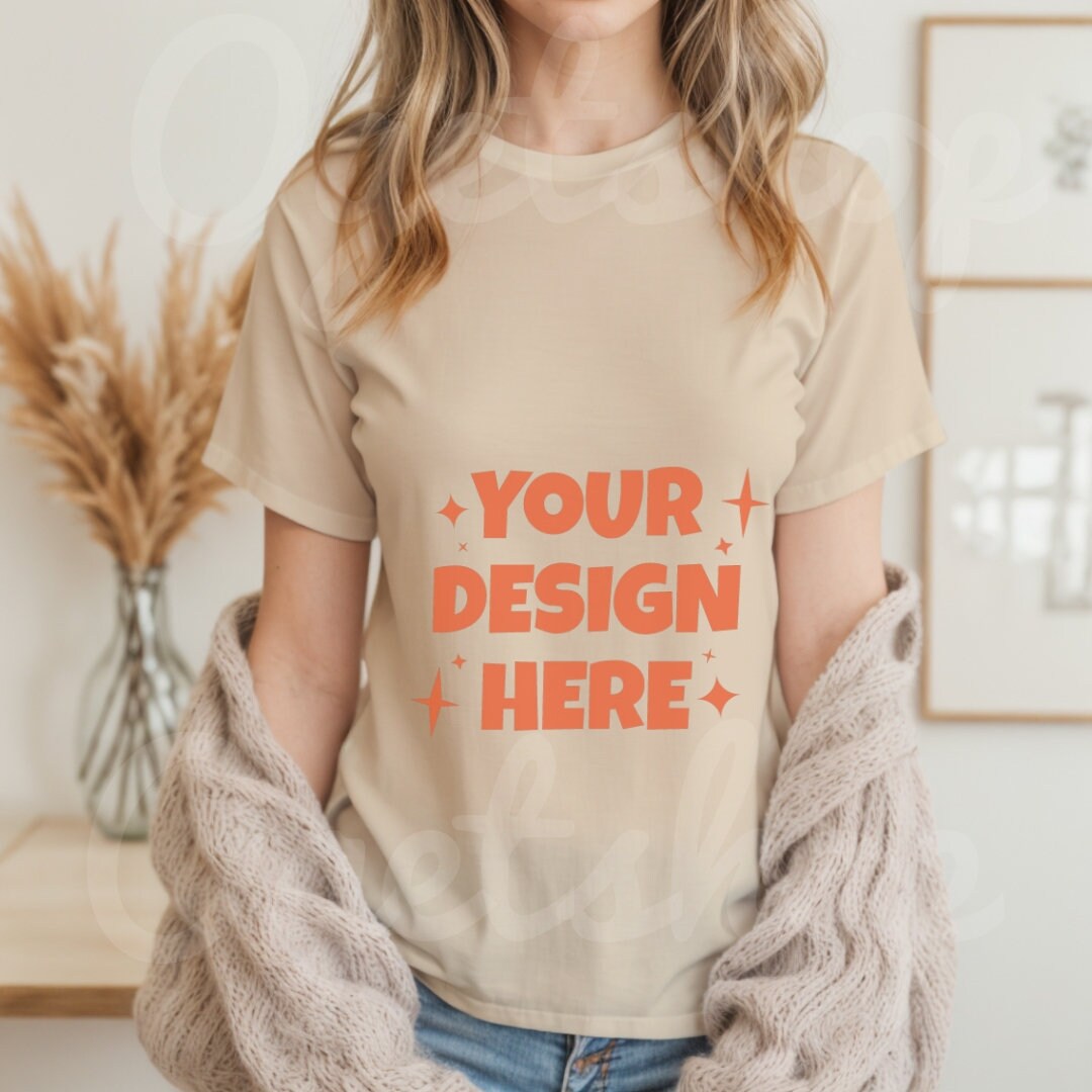 Soft Cream Mockup,lifestyle Mockup, Bella Canvas 3001,cream Tee Mockup ...