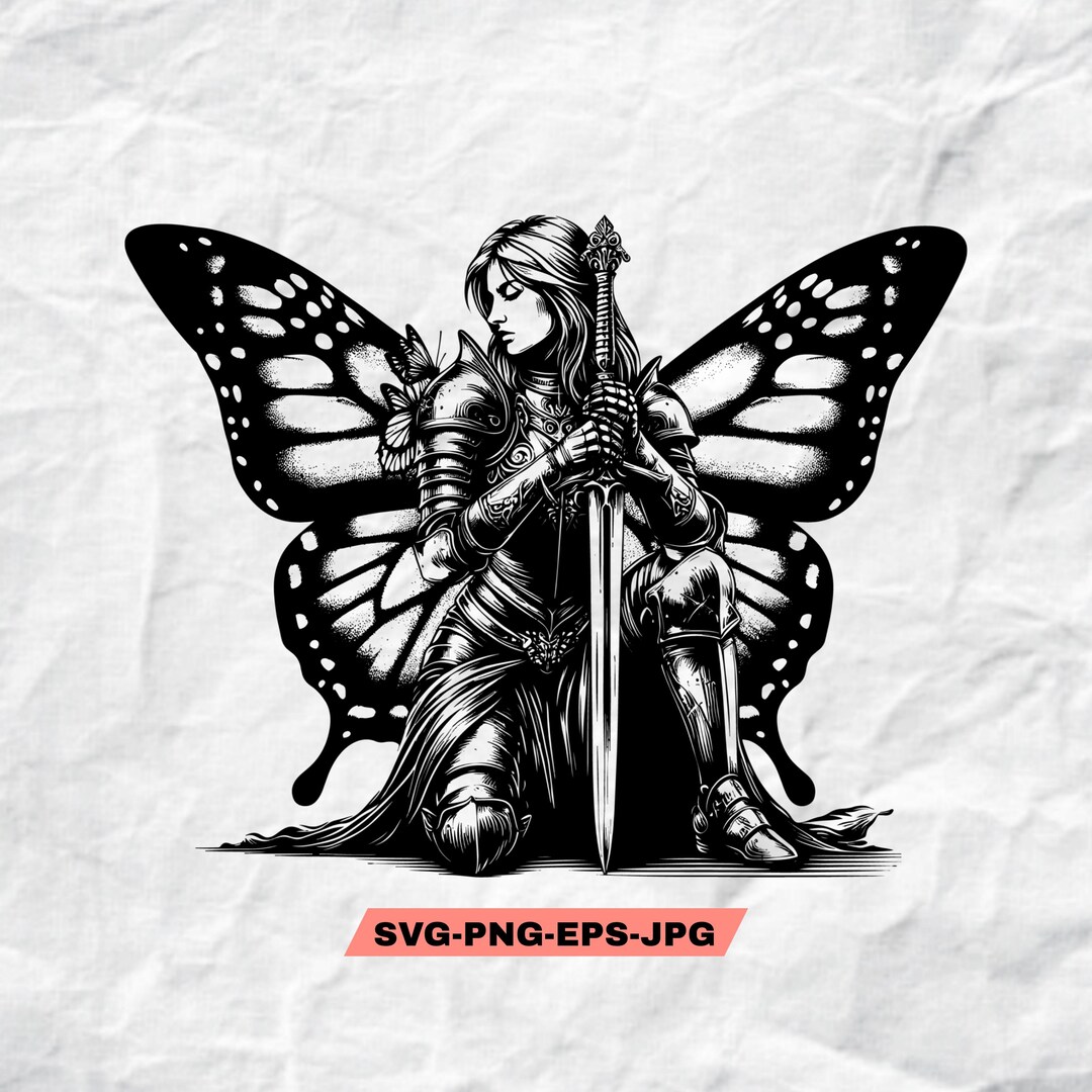 Female Kneeling Knight SVG & PNG Digital Files, Warrior Vector Graphic ...