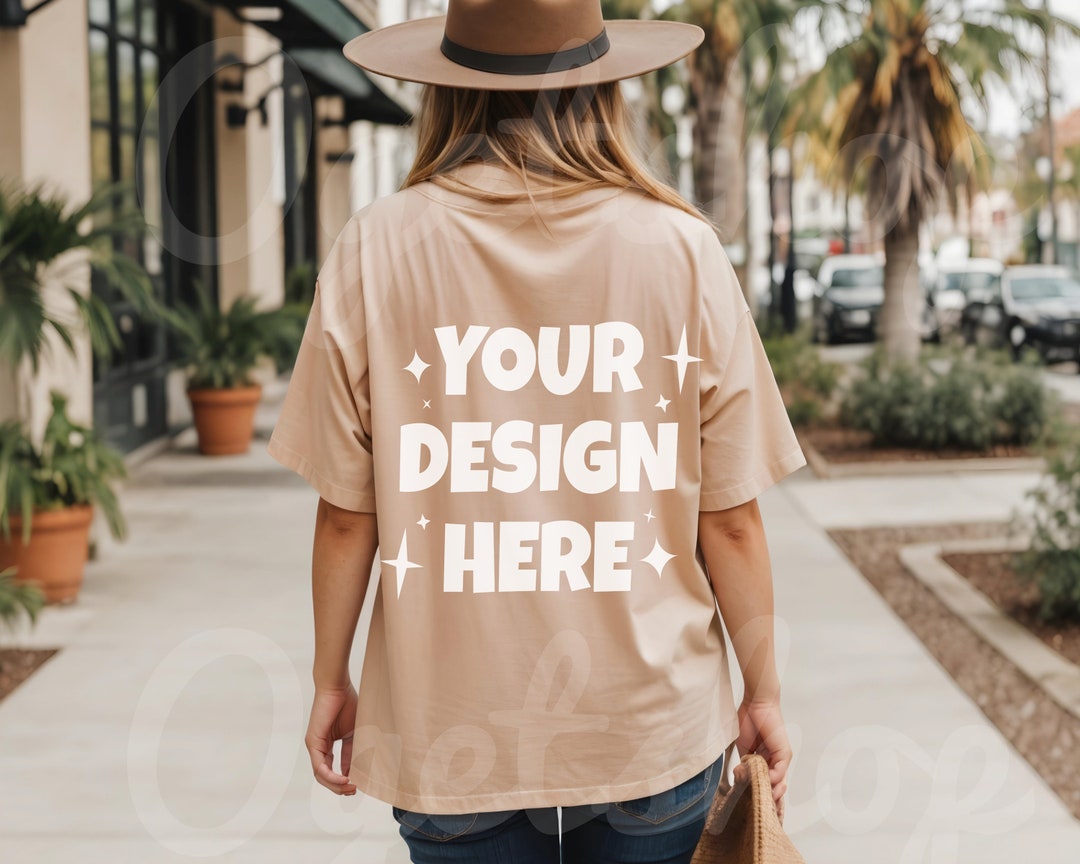 Gildan 5000 Sand Color Back Shirt Mockup, Oversized Sand Tee Mockup ...