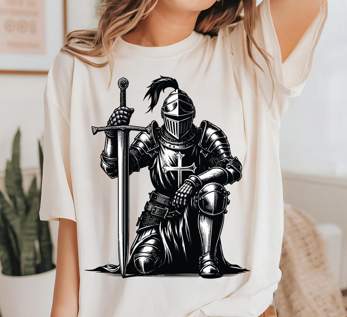 Kneeling Knight SVG & PNG Digital Files, Warrior Vector Graphic ...