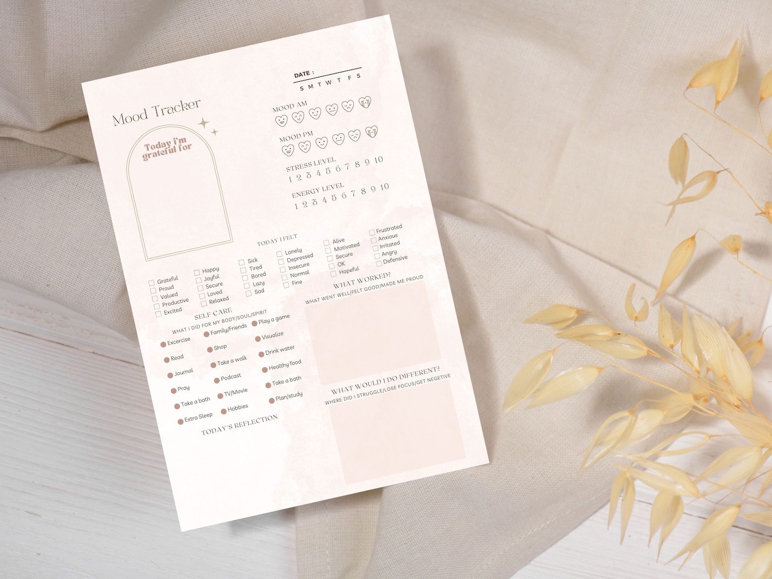 Daily Mood Tracker. Printable Mood Track PDF. Self Care Journal. Mood ...