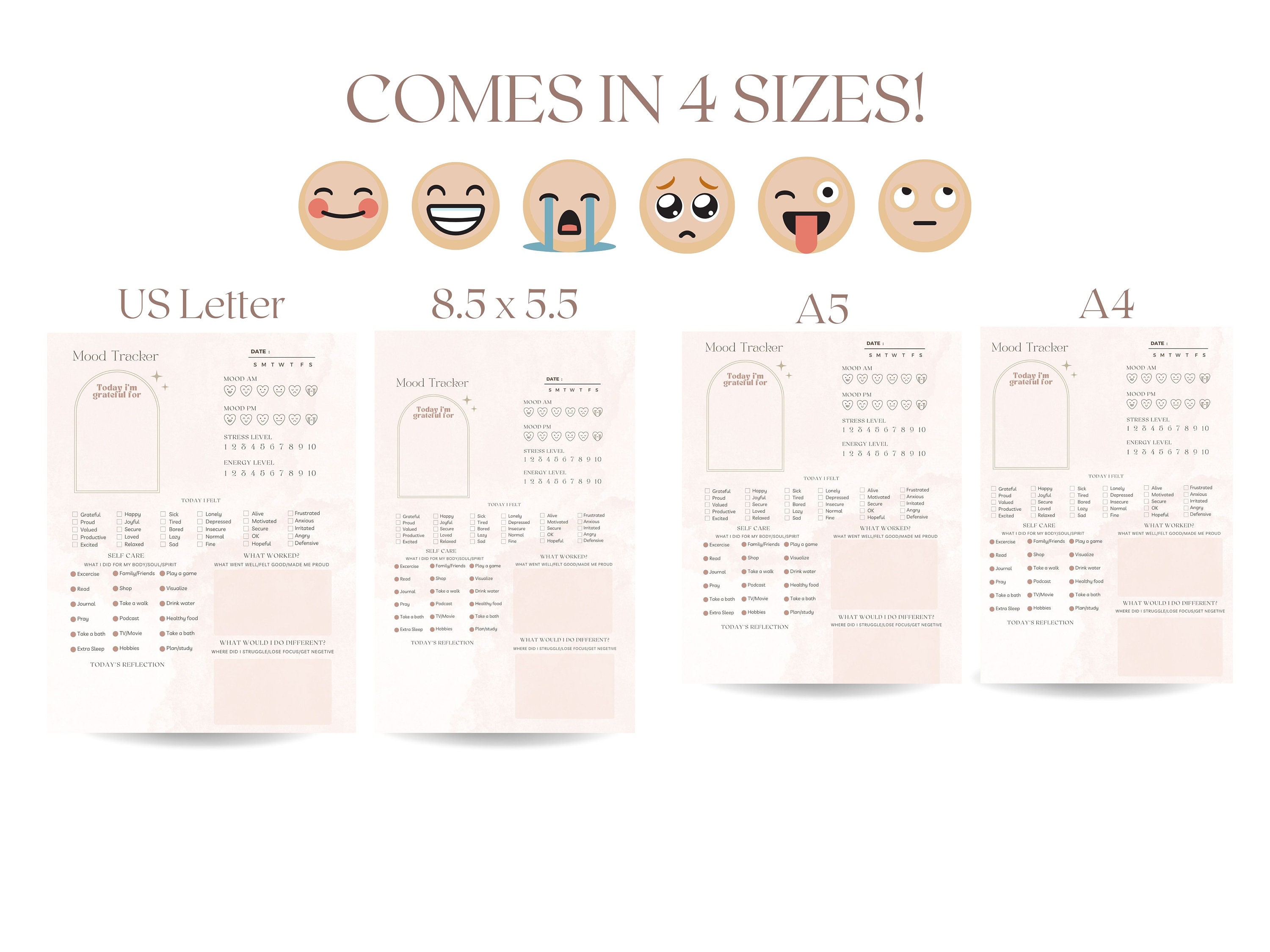 Daily Mood Tracker. Printable Mood Track PDF. Self Care Journal. Mood ...