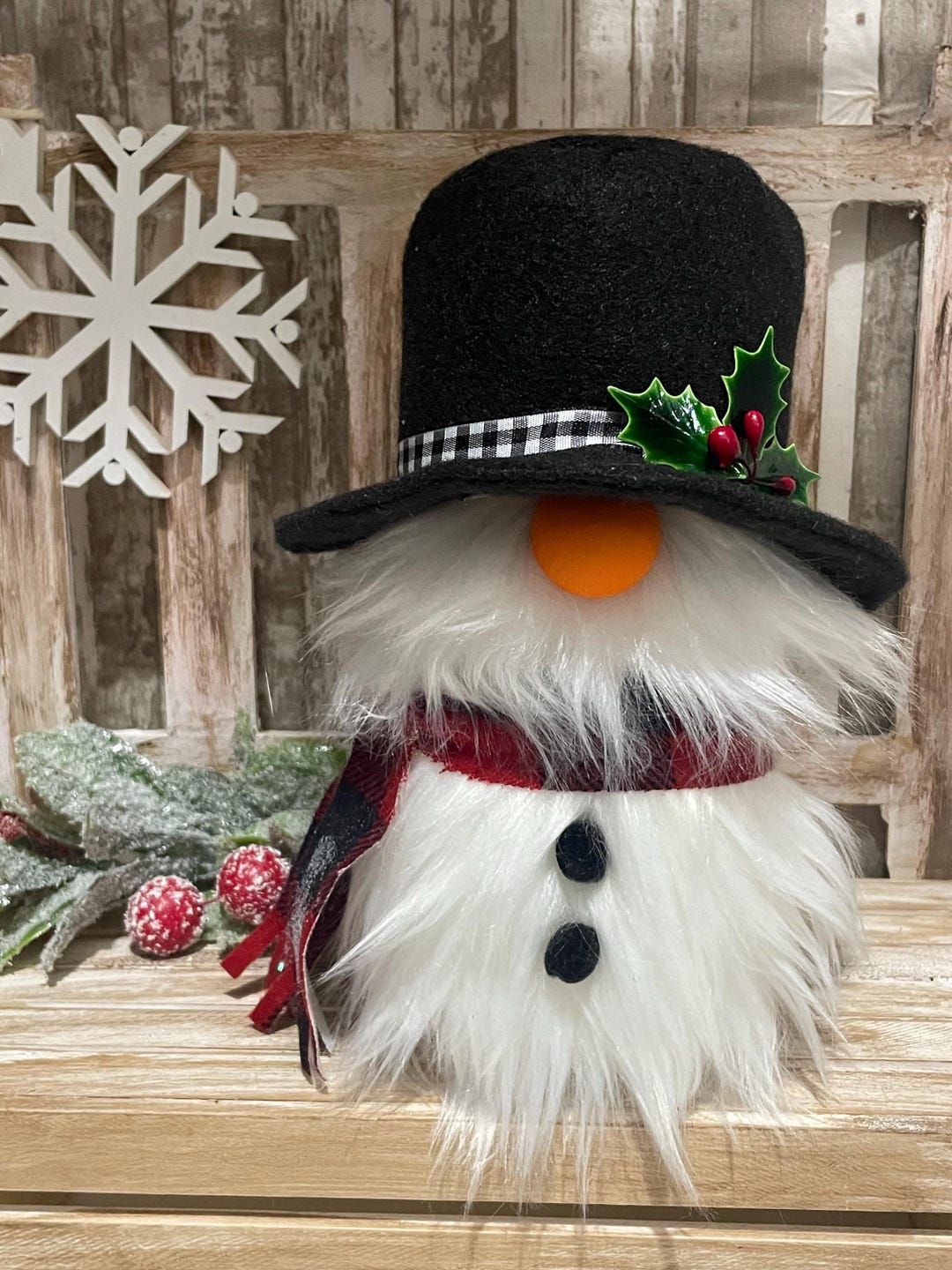 Christmas Snowman Gnome With Holly Berry Hat Christmas Gift Gnome for ...