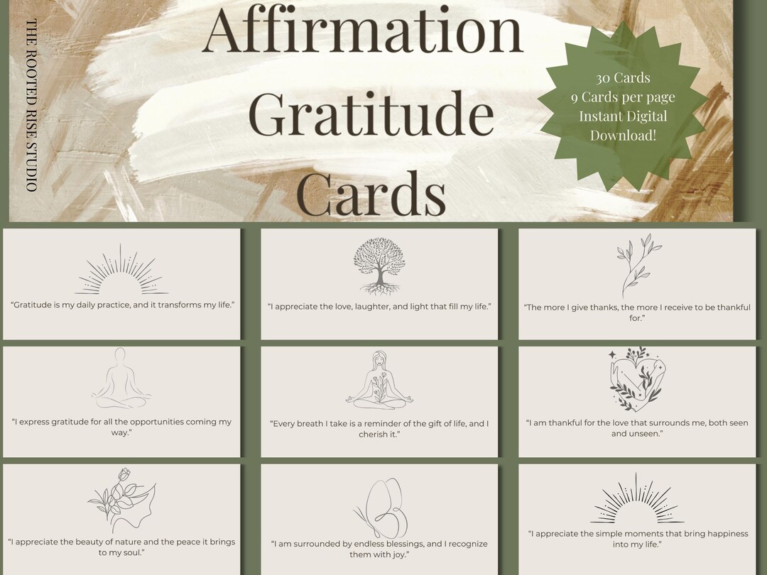 Daily Gratitude Affirmation Cards | Printable Mindfulness Cards, Self ...