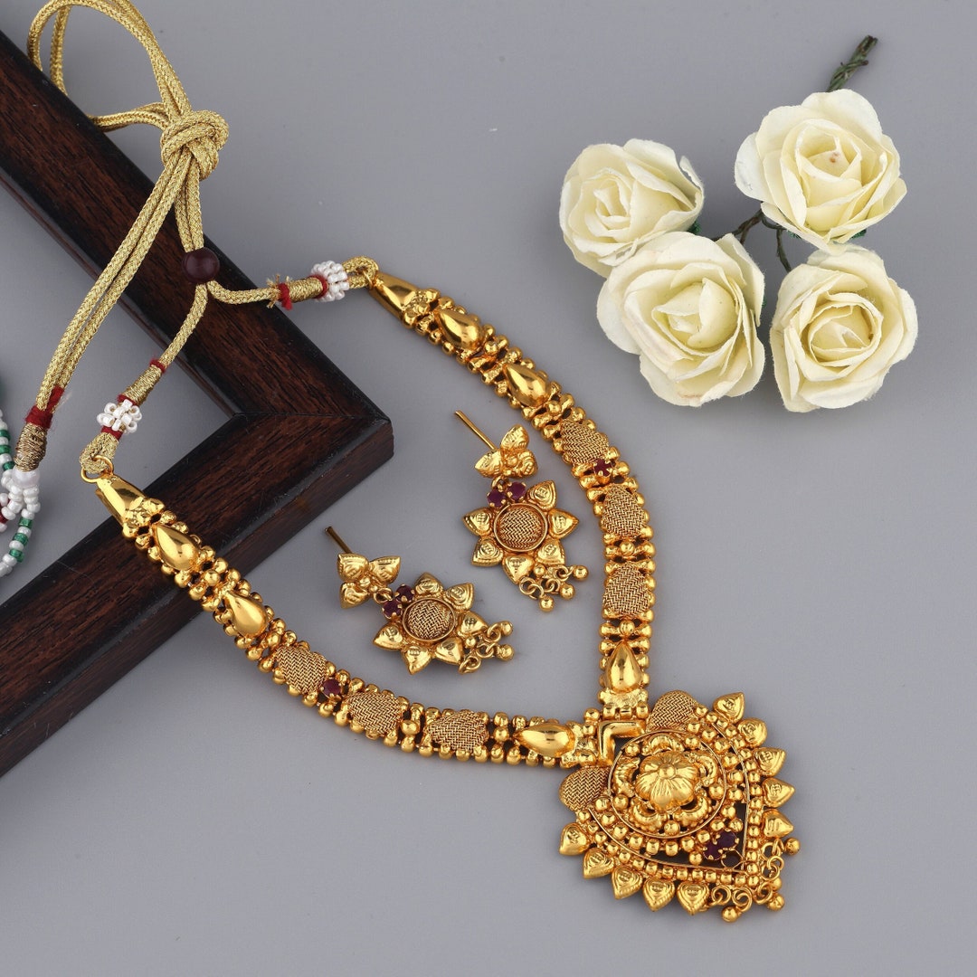 Long Haram Gold Plated Indian Gold Choker Necklace Set for - Etsy