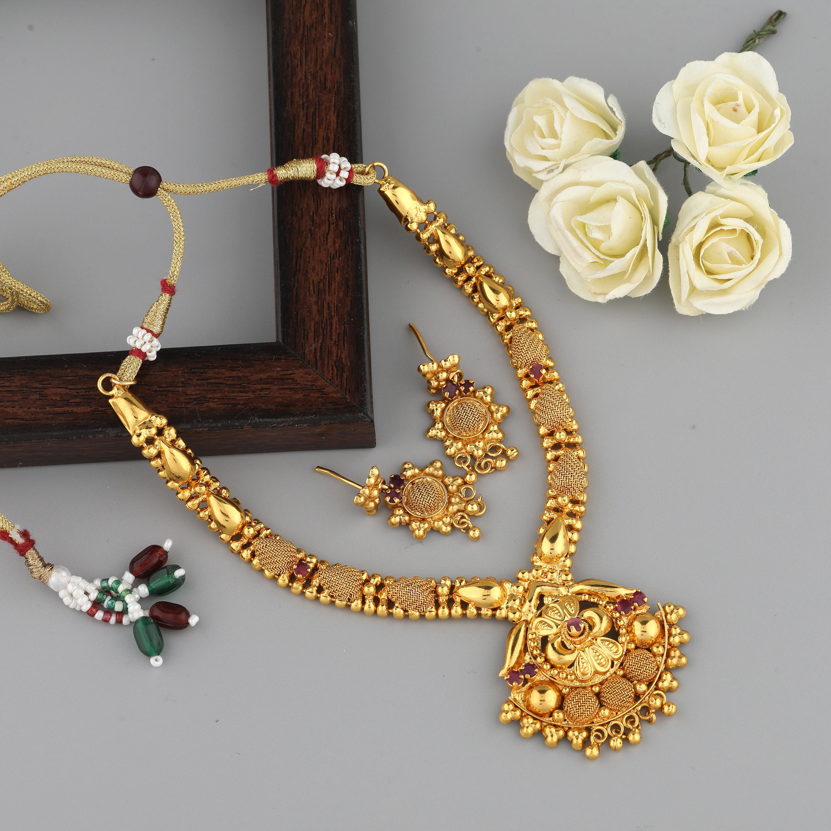 Long Haram Gold Plated Indian Gold Choker Necklace Set for - Etsy