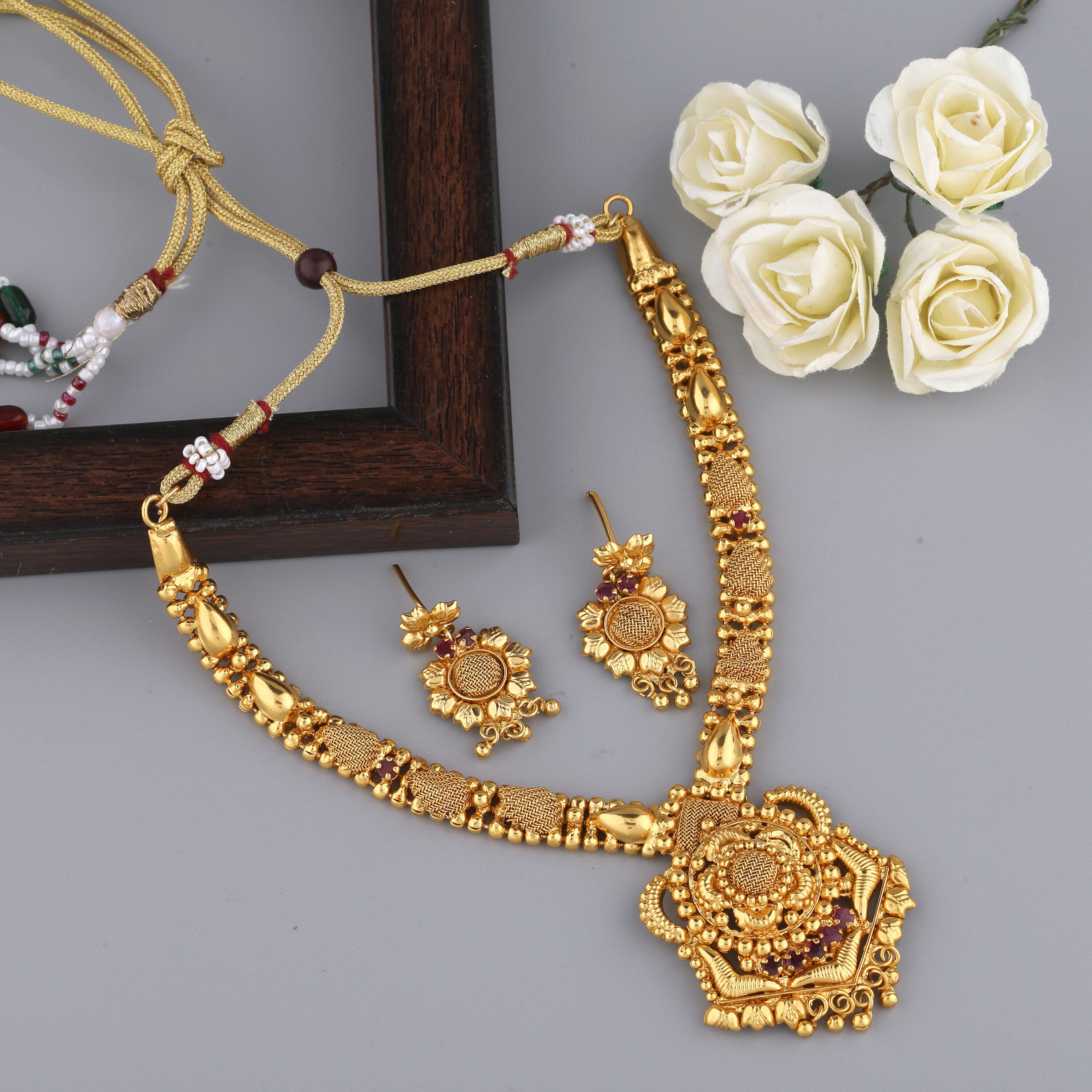 Long Haram Gold Plated Indian Gold Choker Necklace Set for - Etsy