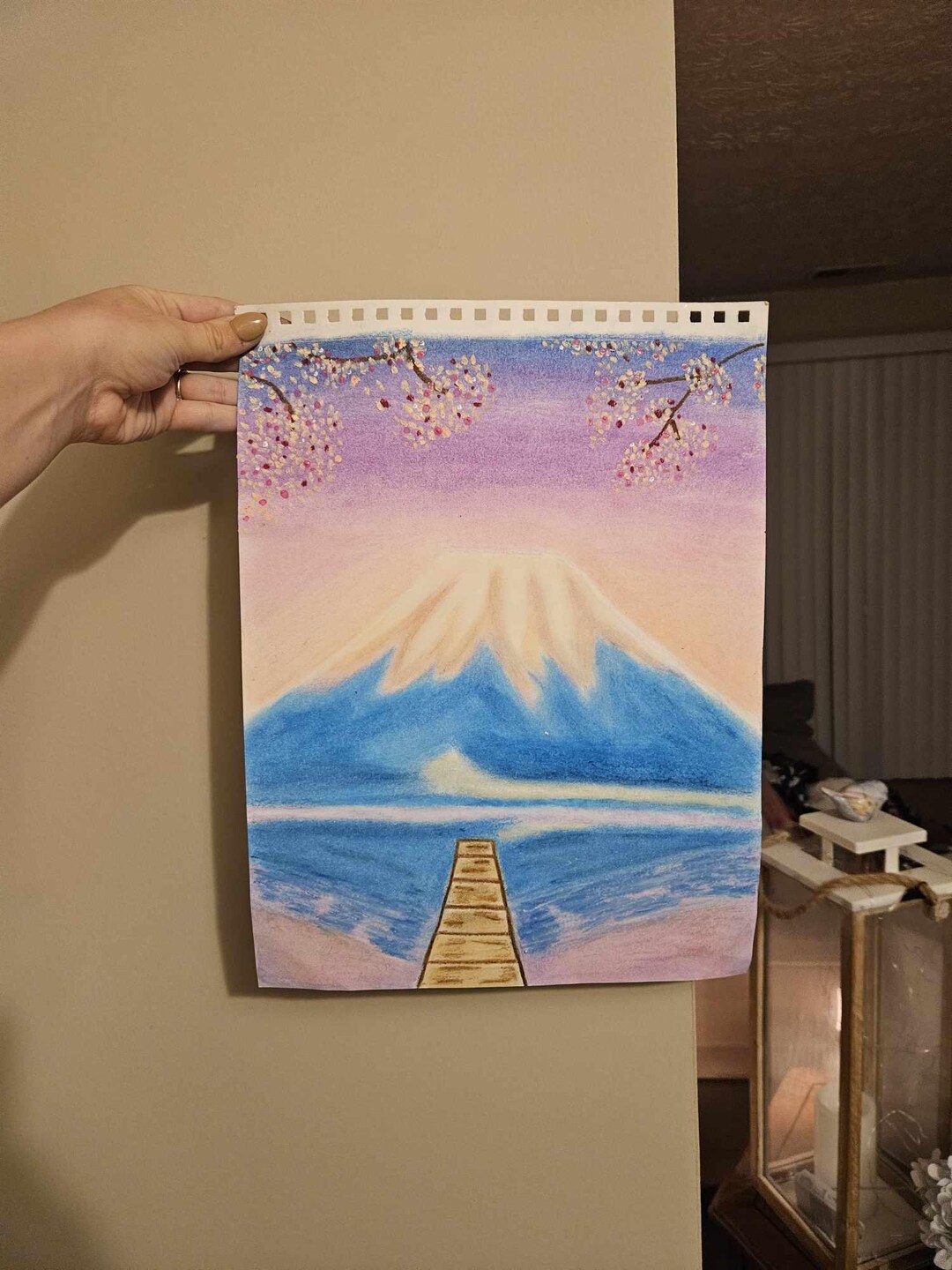Cherry Blossom Japan Mount Fuji Mountain Custom Oil Pastel Art Painting ...