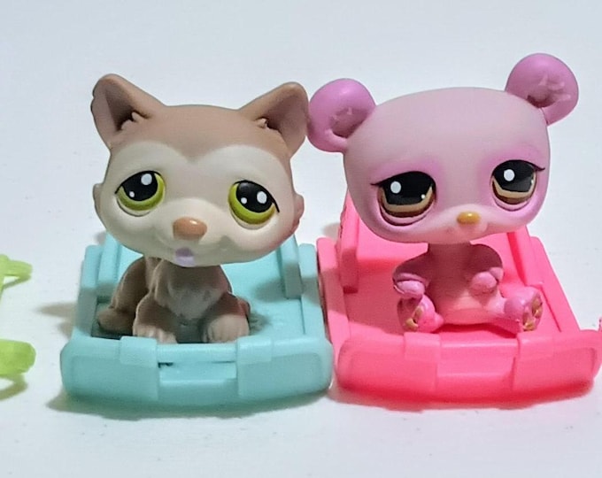 Littlest Pet Shop Husky and Panda Bear Sled Lot Littlest Pet Shop LPS ...