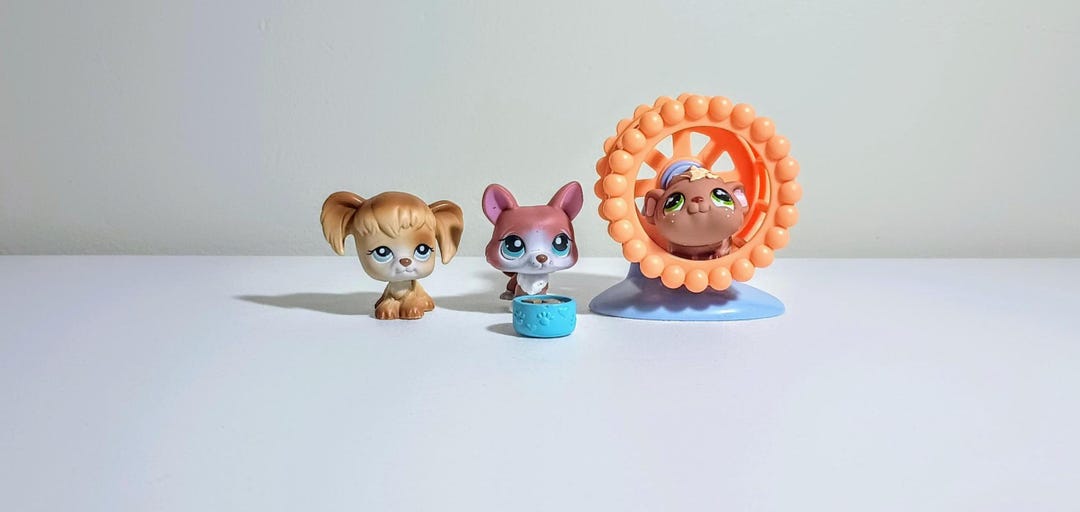 Littlest Pet Shop Dog & Guinea Pig Lot - LPS Hamster Wheel Accessory ...