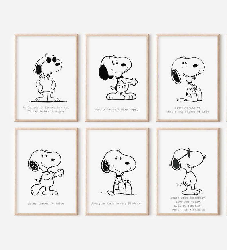 Set of 6, Snoopy Print, Playroom Wall Art, Snoopy Decor, Peanuts Poster ...