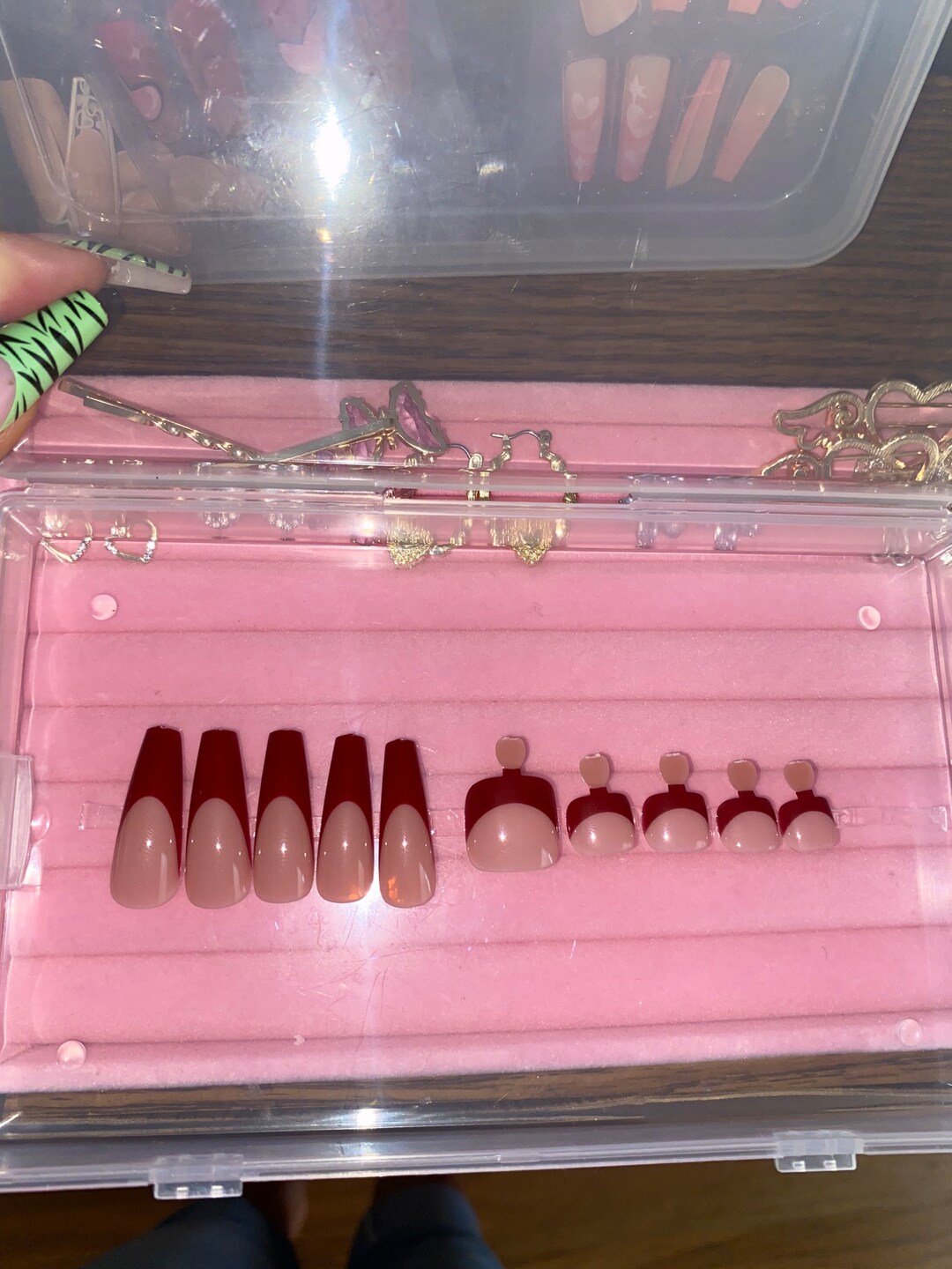 Red French Tip Nails & Toes - Etsy