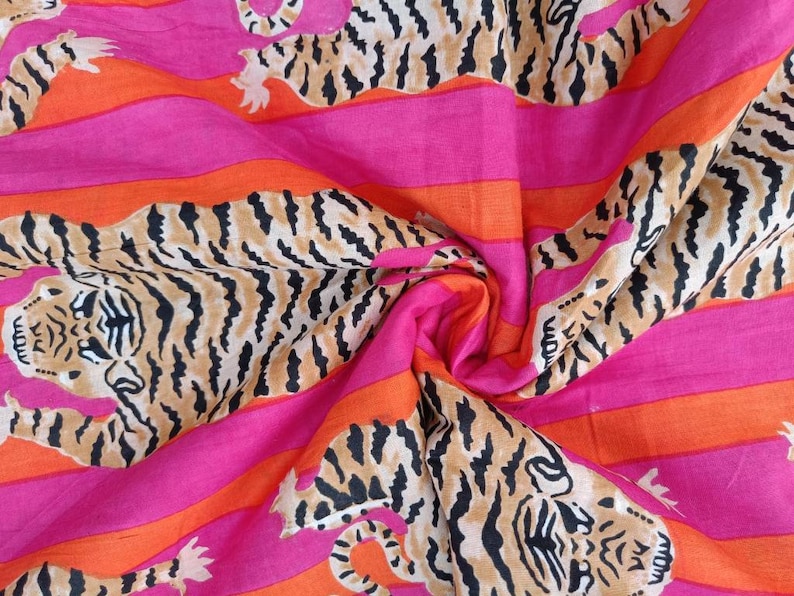 Tiger Print Cotton Fabric by the Yard, Animal Print Cotton Quilting ...