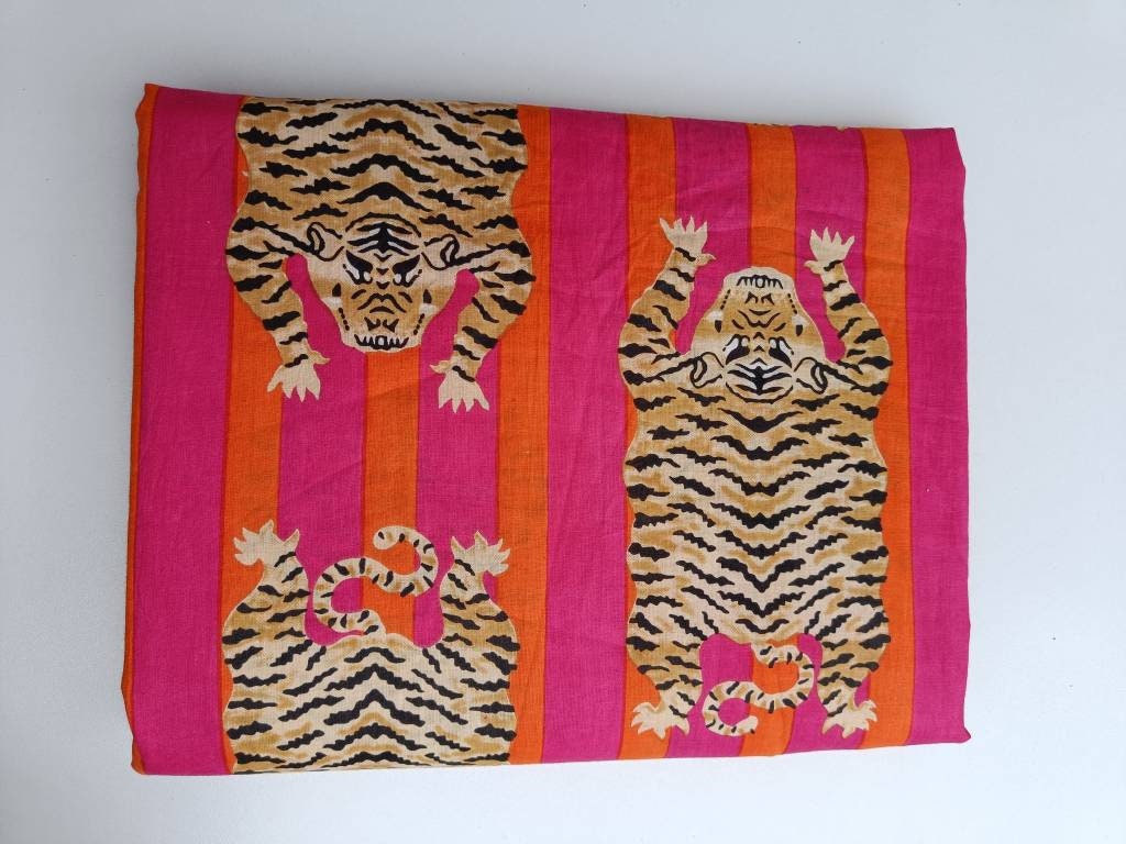 Tiger Print Cotton Fabric by the Yard, Animal Print Cotton Quilting ...