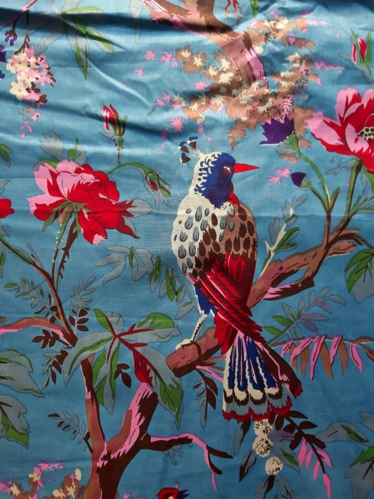 Blue Bird Print Fabric, Fabric by the Yard, Indian Cotton Fabric Voile ...