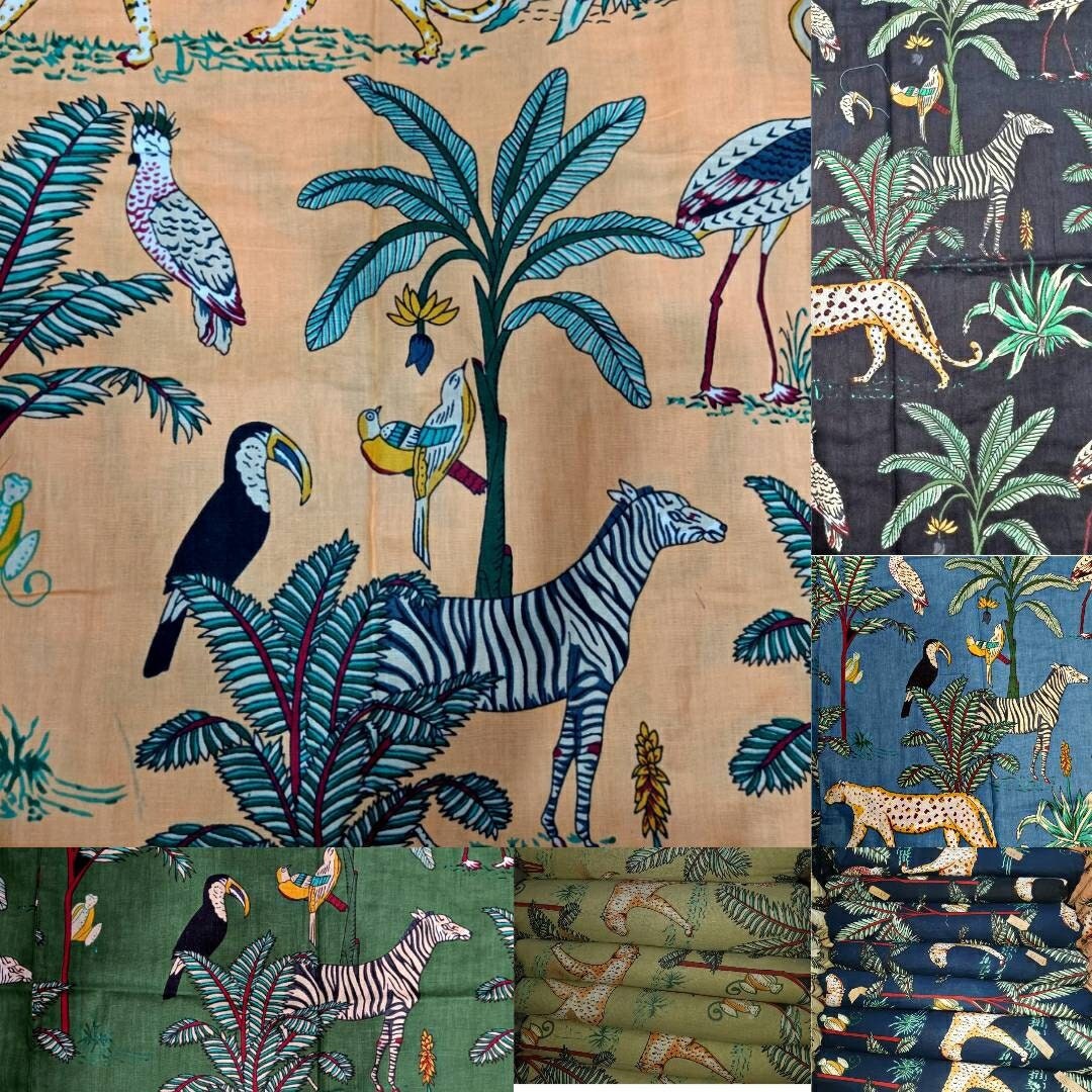 Jungle Print Fabric,multi Jungle Color Fabric, Cotton Fabric, Indian ...