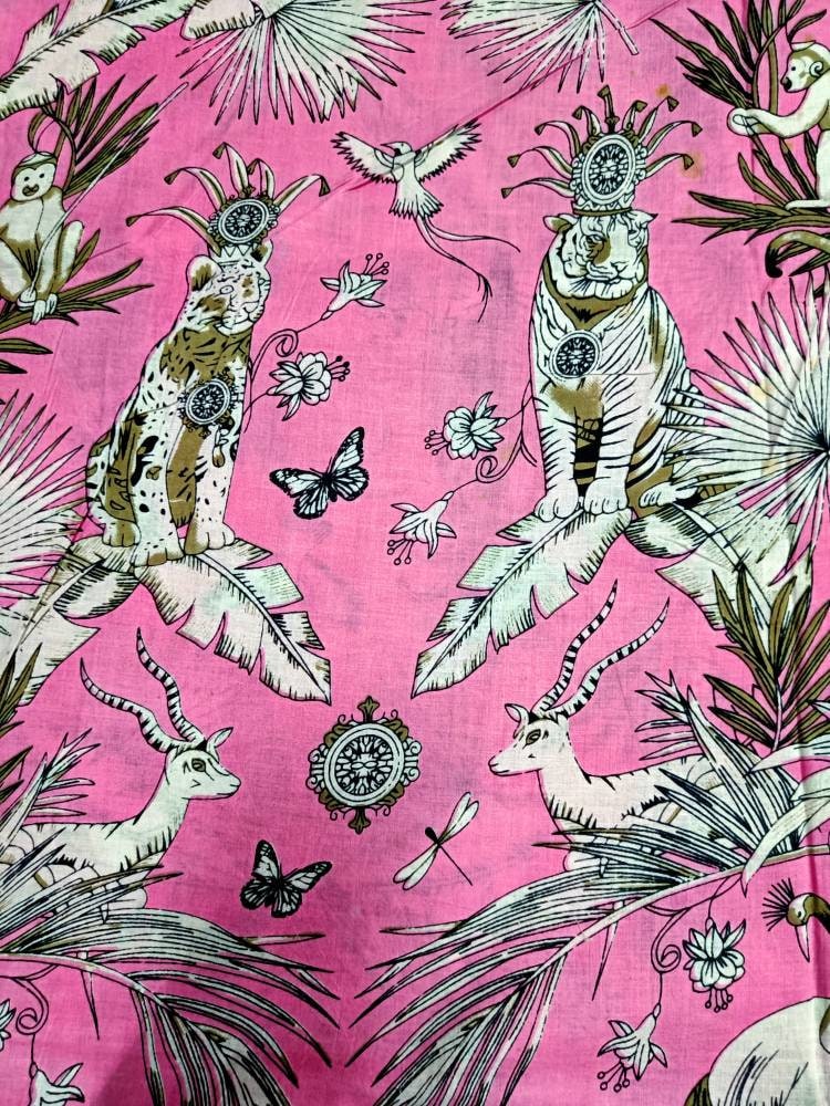 Pink Tiger Print Fabric,pink Panther Fabric, Cotton Fabric, Indian ...