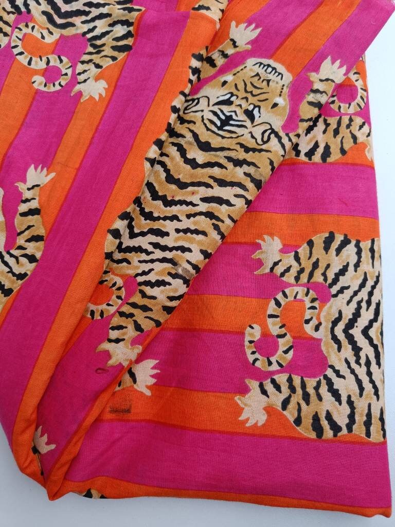 Tiger Print Cotton Fabric by the Yard, Animal Print Cotton Quilting ...