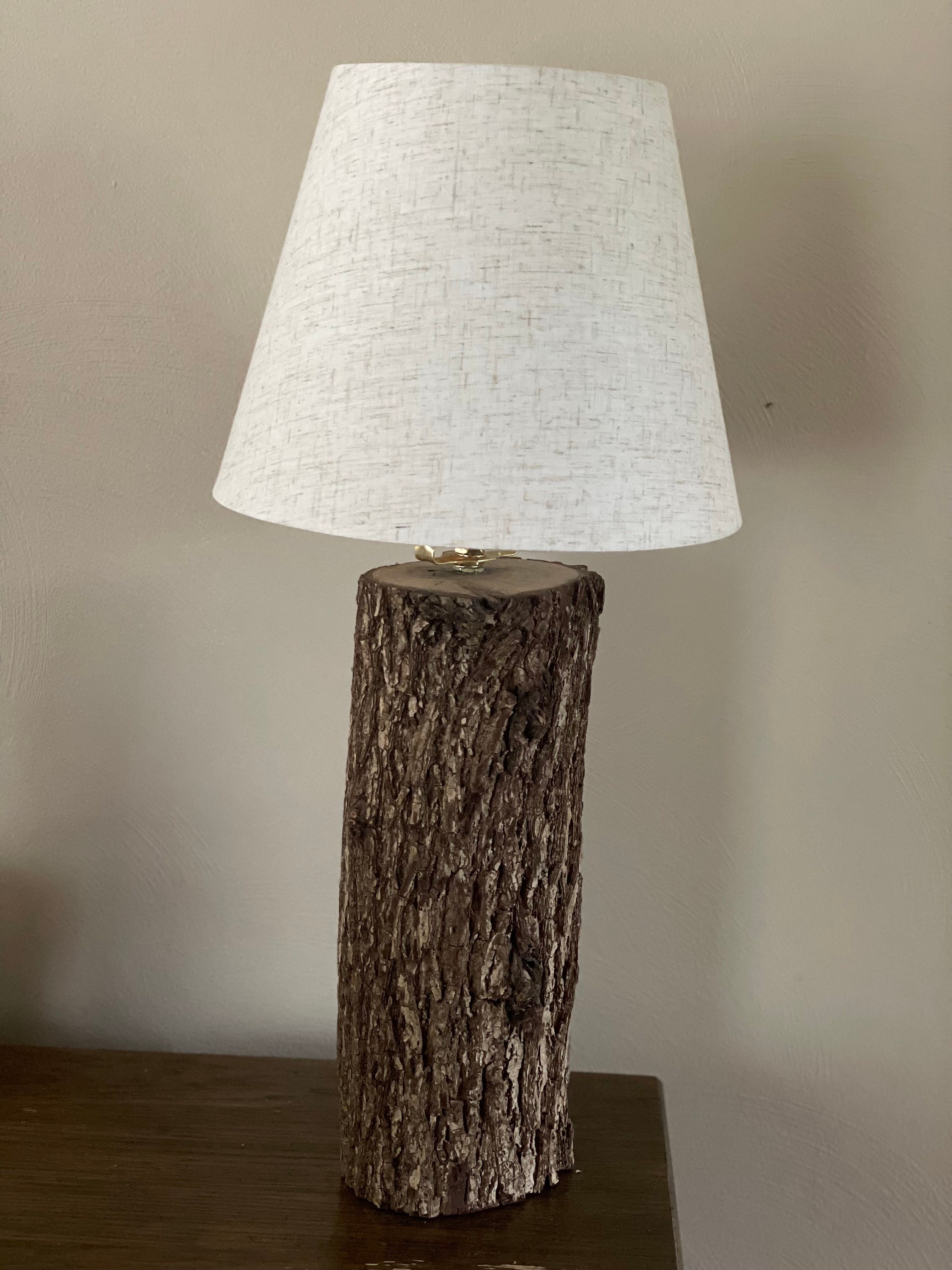 Rustic Handmade Wood Lamp With Bark, Log Light, Natural Home Decor ...