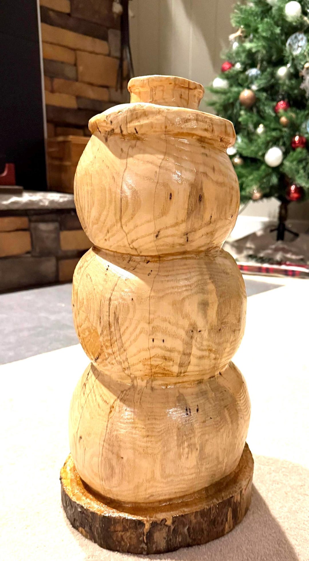 Chainsaw Carved Wooden Snowman Sculpture: Rustic Holiday Decor - Etsy