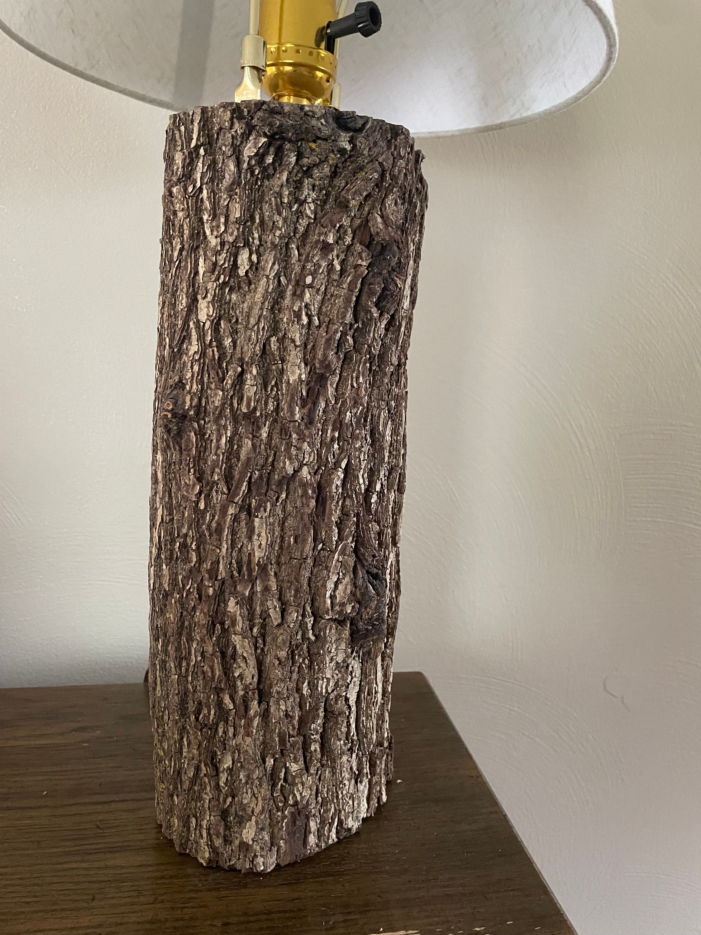 Rustic Handmade Wood Lamp With Bark, Log Light, Natural Home Decor ...