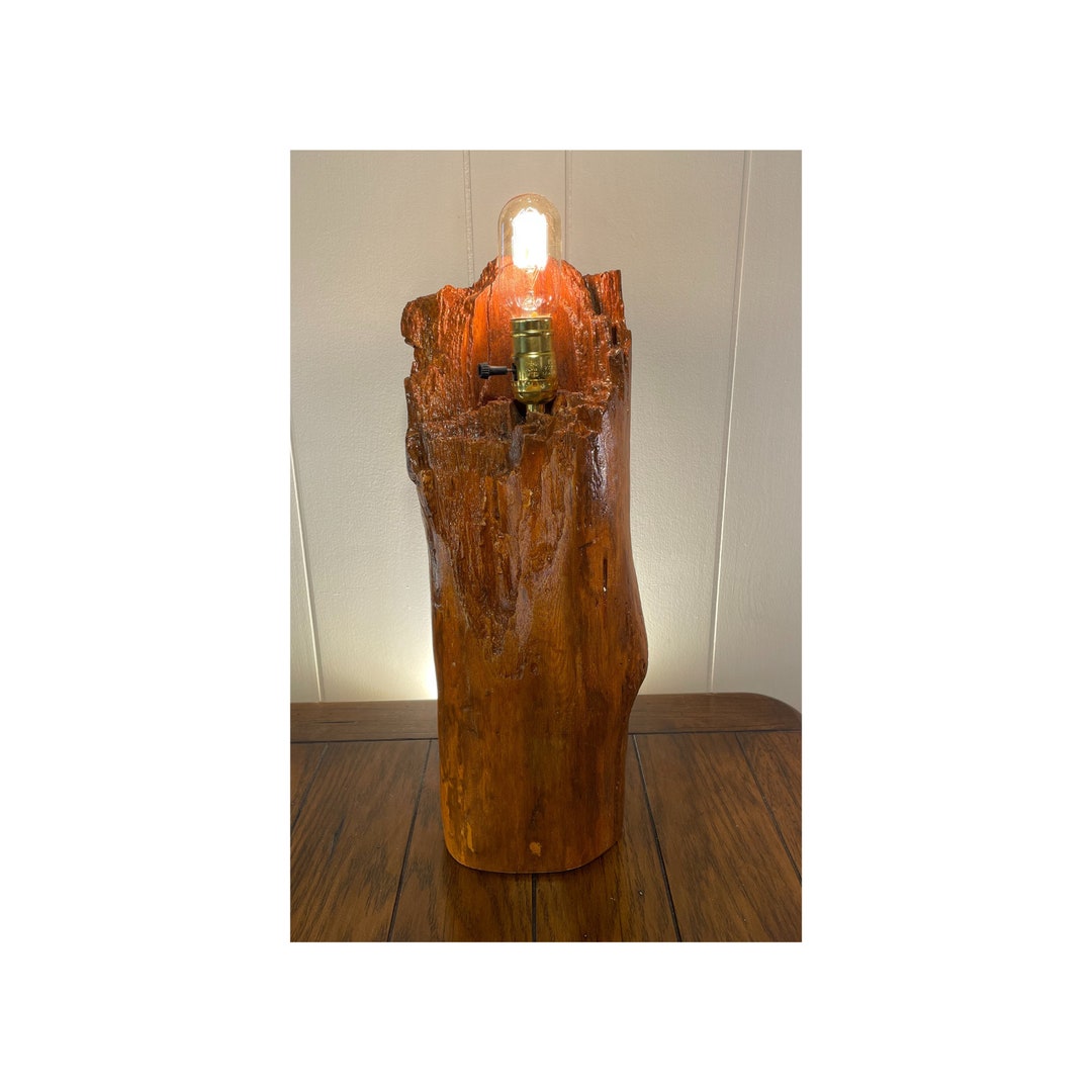 Handcrafted Rustic Wood Log Lamp, Rustic Wood Lighting, Natural Log ...
