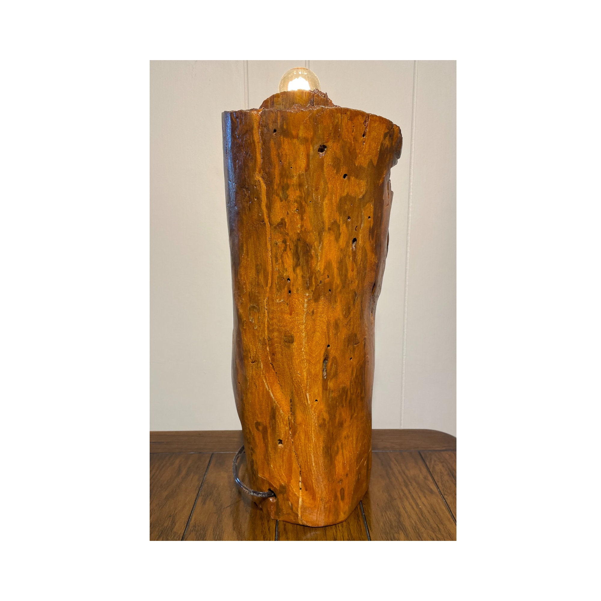 Handcrafted Rustic Wood Log Lamp, Rustic Wood Lighting, Natural Log ...