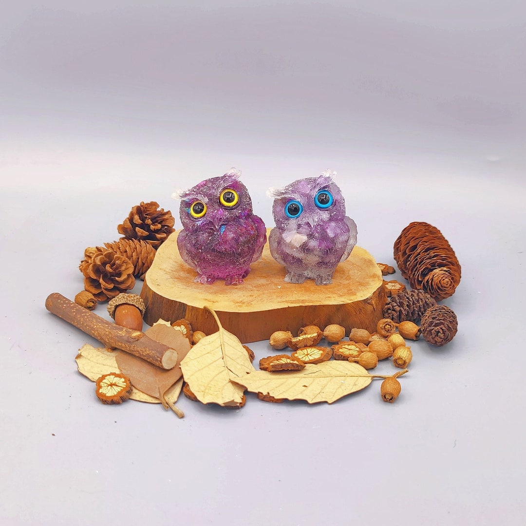 Natural Crystal Owl, Amethyst Chip Resin Owl Figure, Resin Owl Statue ...