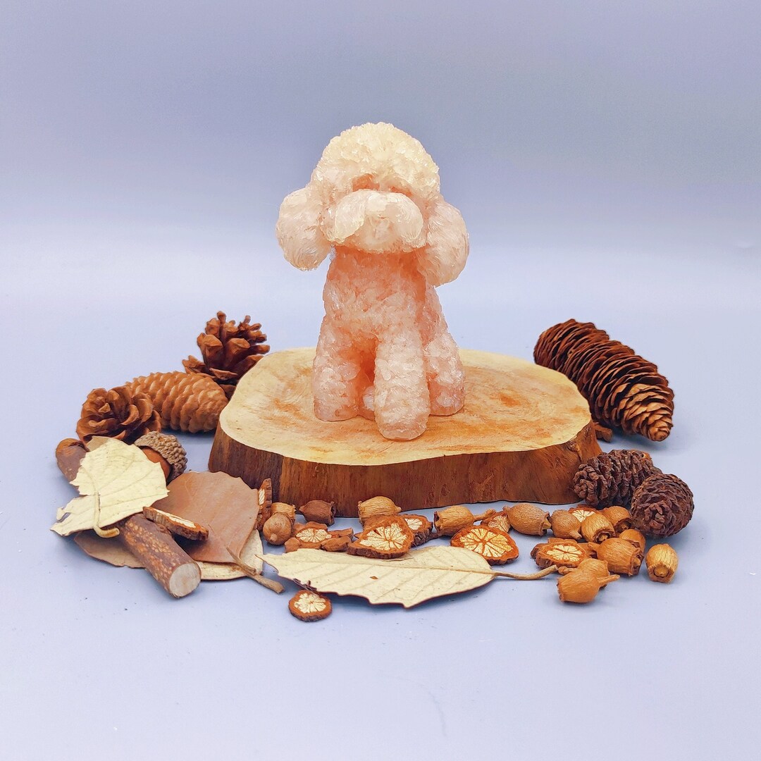 ROSE QUARTZ POODLE, Natural Crystal Resin Dog Figure, Resin Dog Statue ...