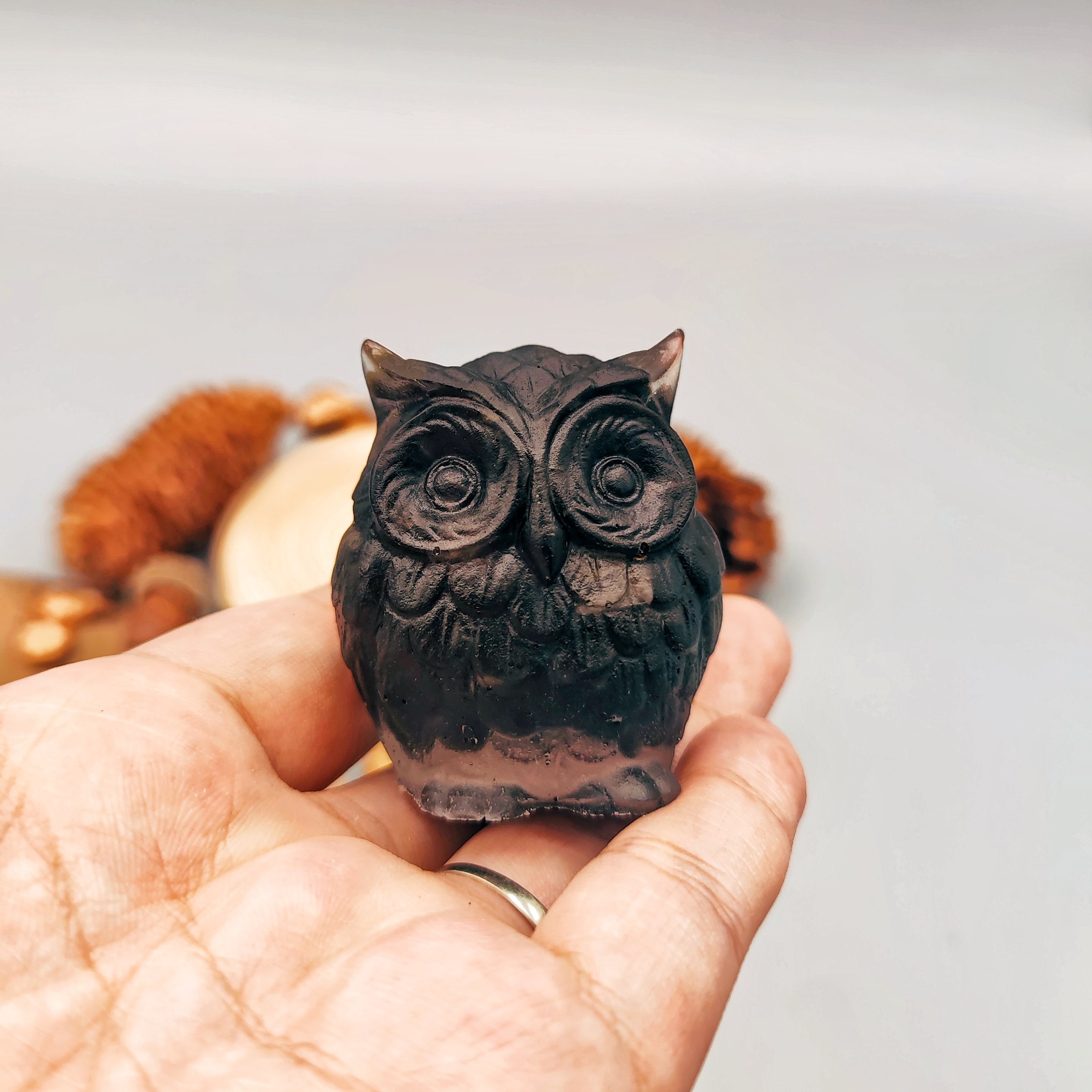 OBSIDIAN RESIN OWL Natural Crystal Gemstone Chips Owl Figure - Etsy