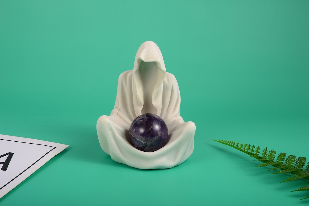 WHITE WIZARD and REAPER Stand With Natural Crystal Ball, Sphere Holder ...