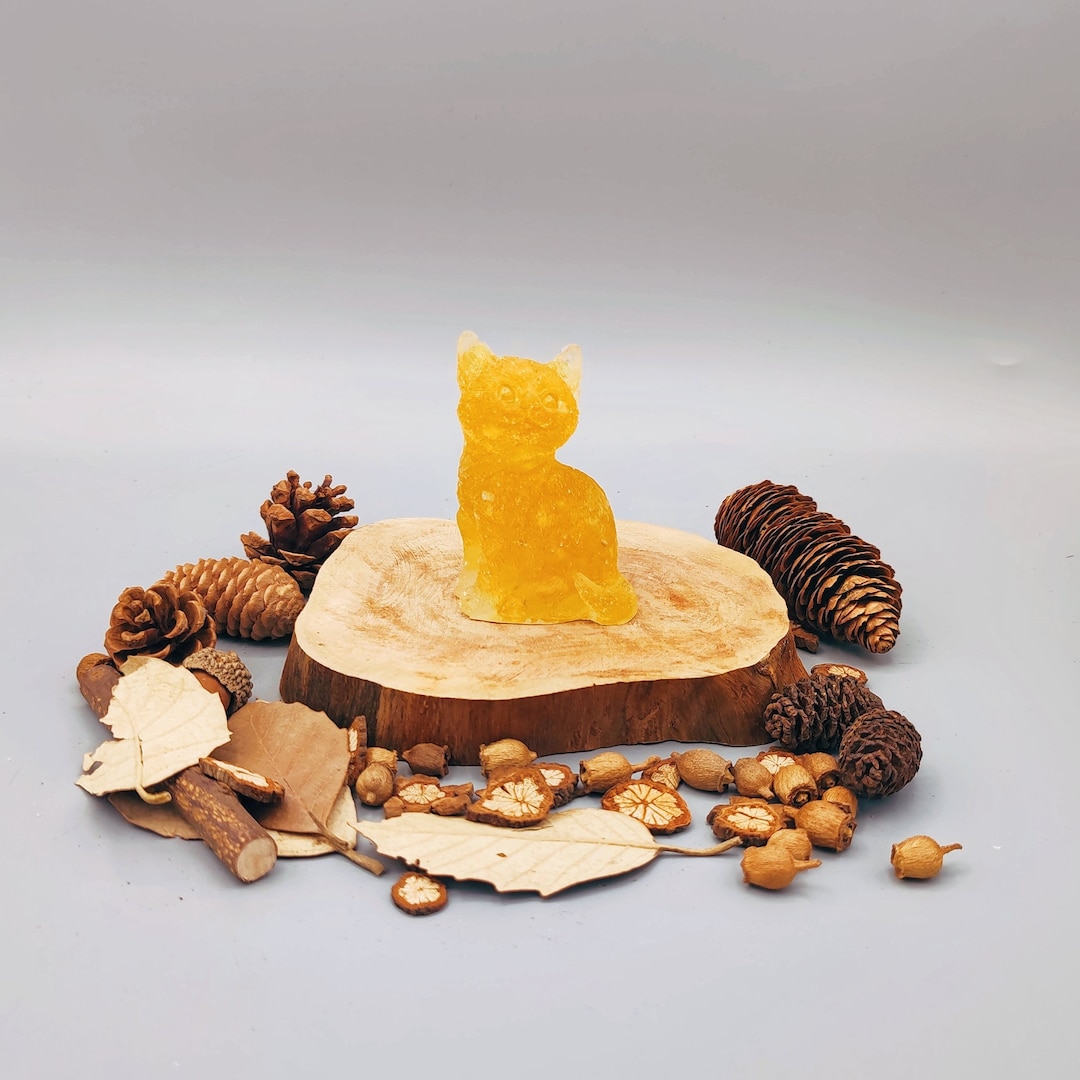 CITRINE CAT, Natural Crystal Gemstone Resin Cat Figure, Cat Statue ...
