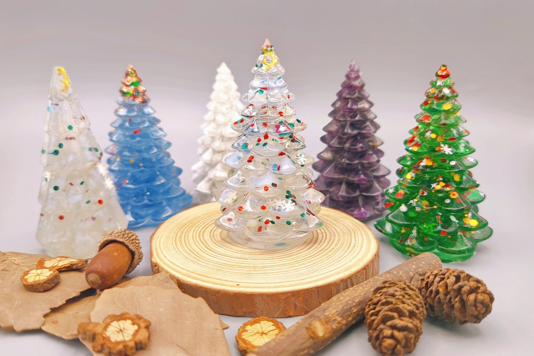 CRYSTAL CHRISTMAS TREES, Natural Crystal Chips Filled Resin Christmas ...