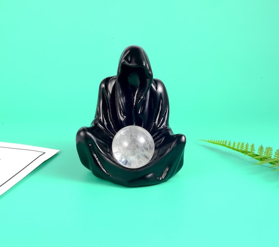 BLACK WIZARD and REAPER Stand With Natural Crystal Ball - Etsy