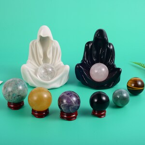 WHITE WIZARD and REAPER Stand With Natural Crystal Ball, Sphere Holder ...