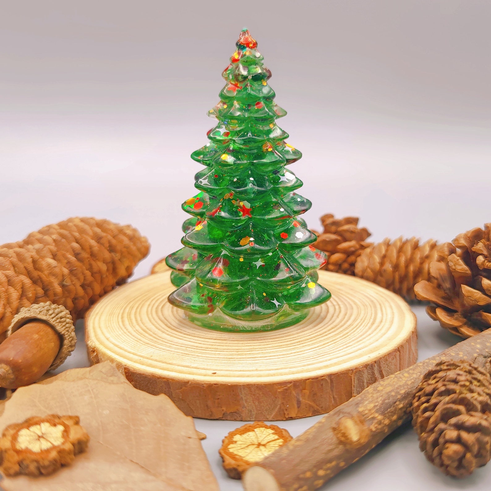 CRYSTAL CHRISTMAS TREES, Natural Crystal Chips Filled Resin Christmas ...
