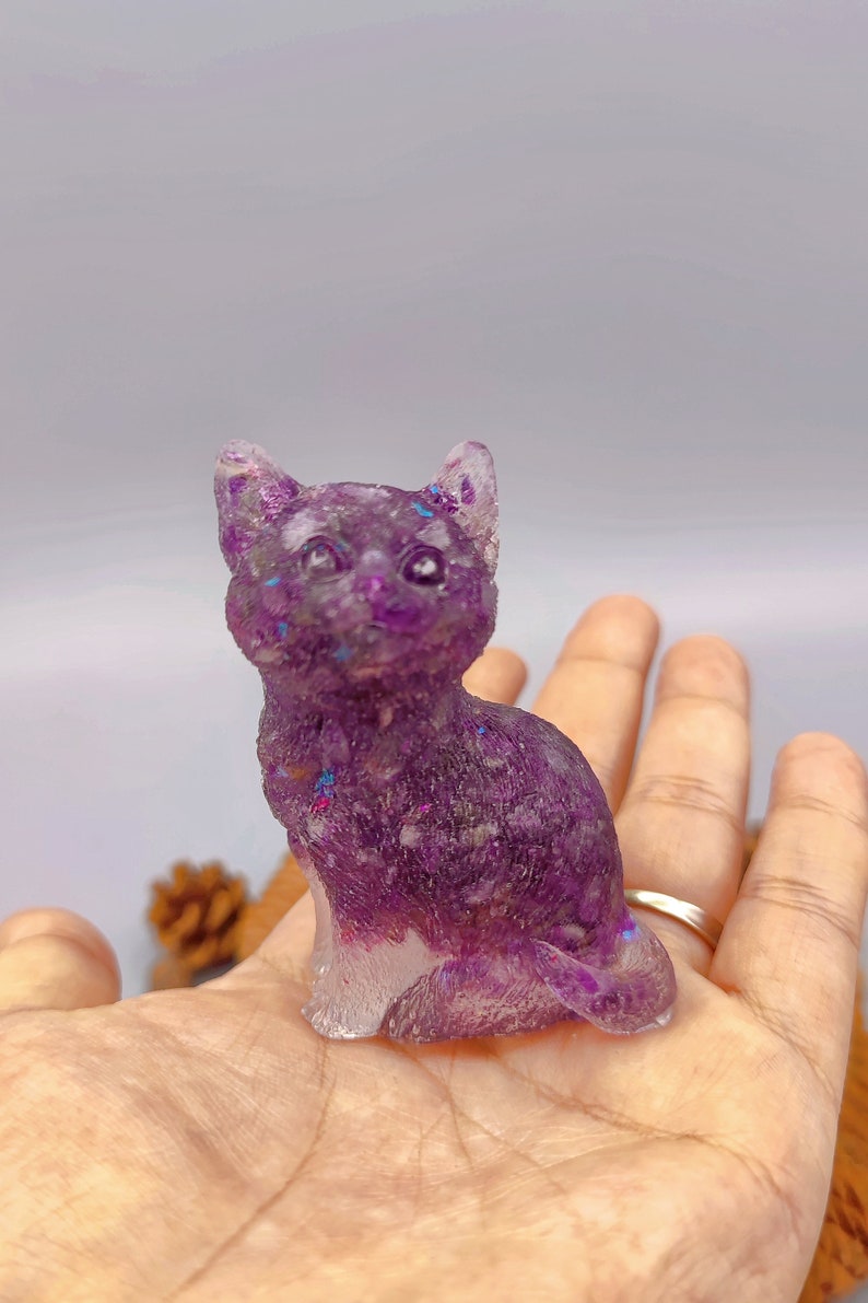 AMETHYST CAT Natural Crystal Gemstone Resin Cat Figure Resin - Etsy