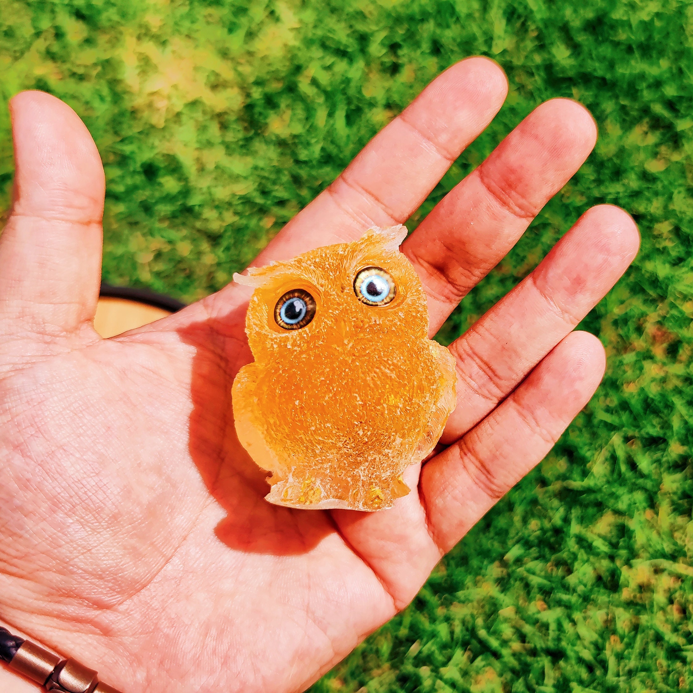 Citrine Owl, Natural Crystal Gemstone Resin Owl Figure, Resin Owl ...