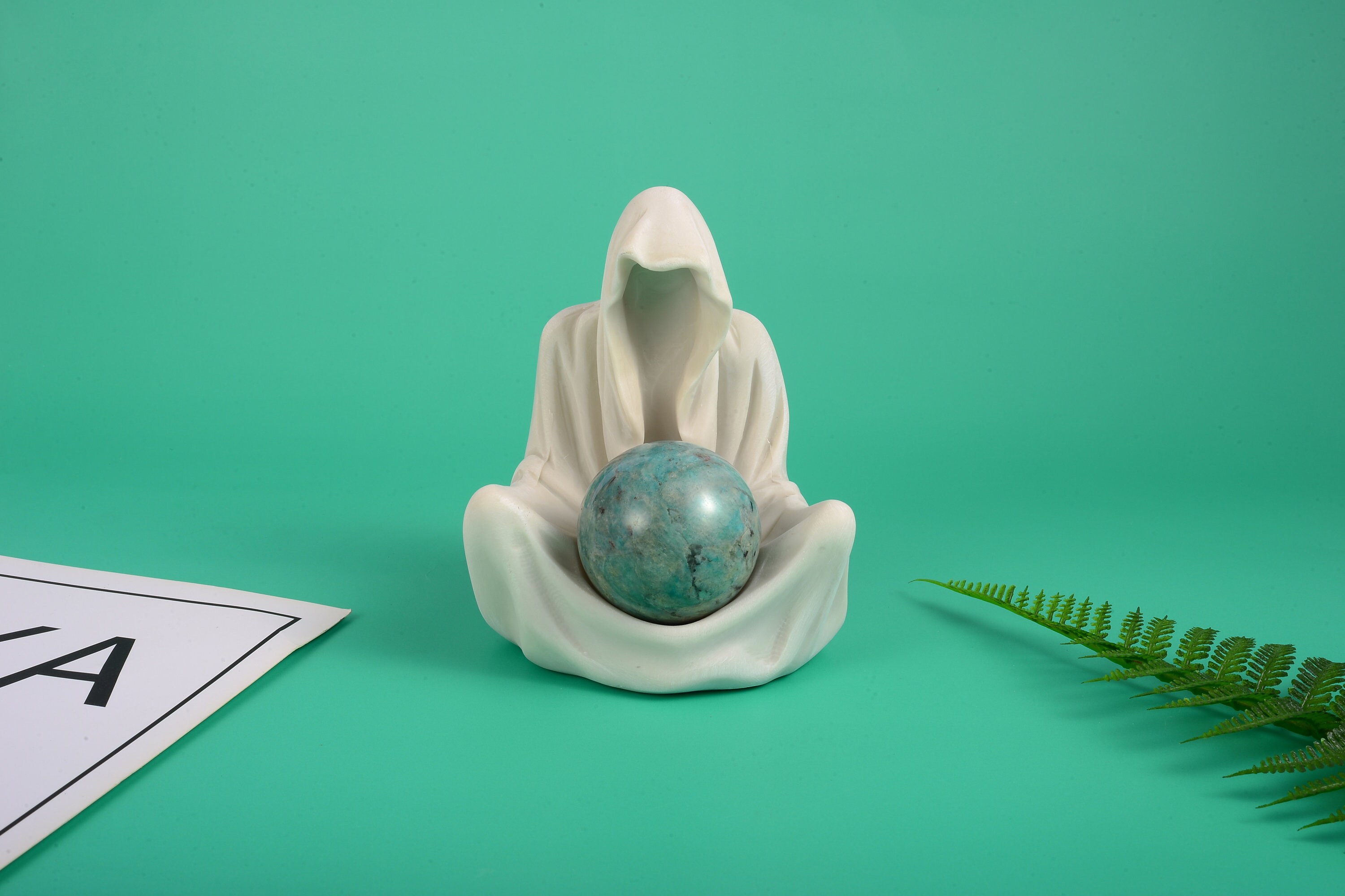 WHITE WIZARD and REAPER Stand With Natural Crystal Ball, Sphere Holder ...