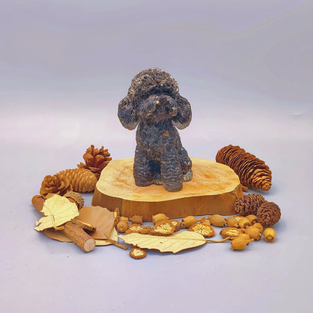 OBSIDIAN POODLE, Natural Crystal Gemstone Resin Dog Figure, Resin Dog ...