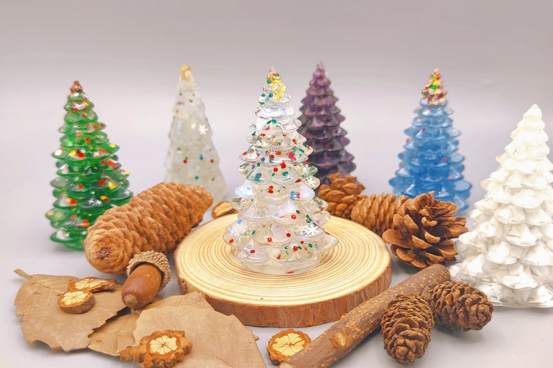 CRYSTAL CHRISTMAS TREES, Natural Crystal Chips Filled Resin Christmas ...