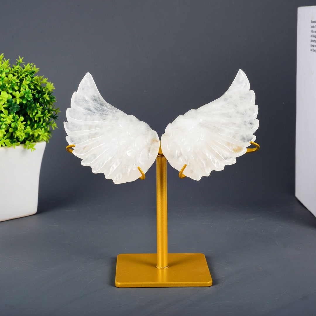 CLEAR QUARTZ WINGS, Natural Crystal Angel Wings With Stand, Healing ...