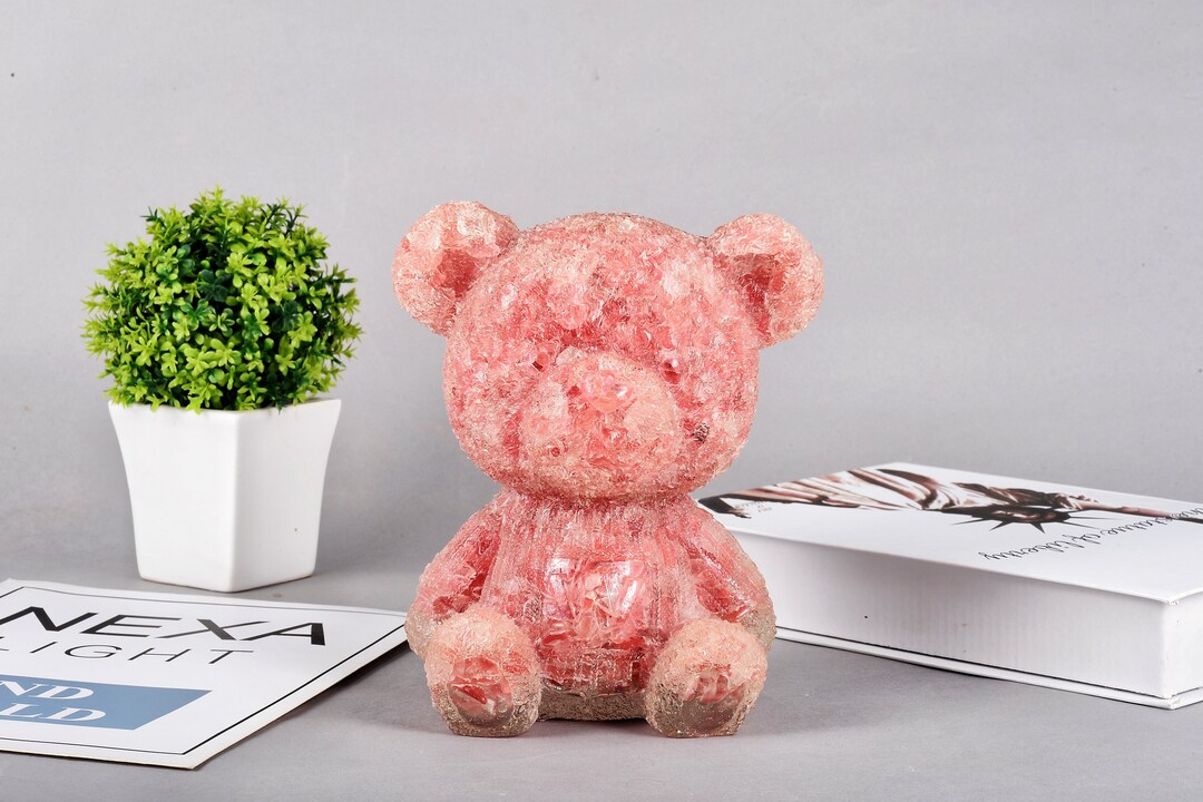 CRYSTAL TEDDY BEAR, Natural Rose Quartz Chips Resin Bear Figure, Bear ...