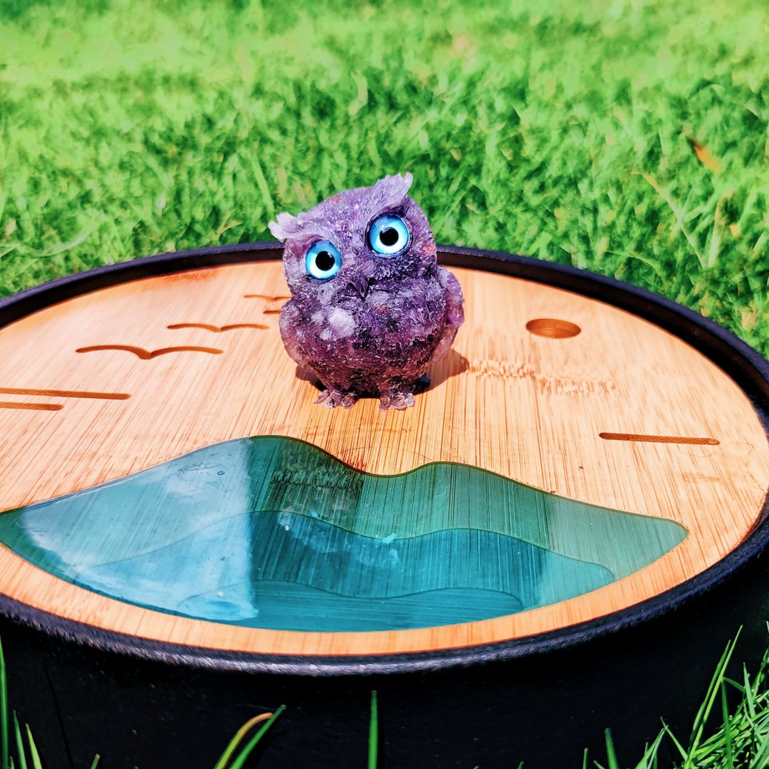 Amethyst Owl, Natural Crystal Gemstone Resin Owl Figure, Resin Owl ...