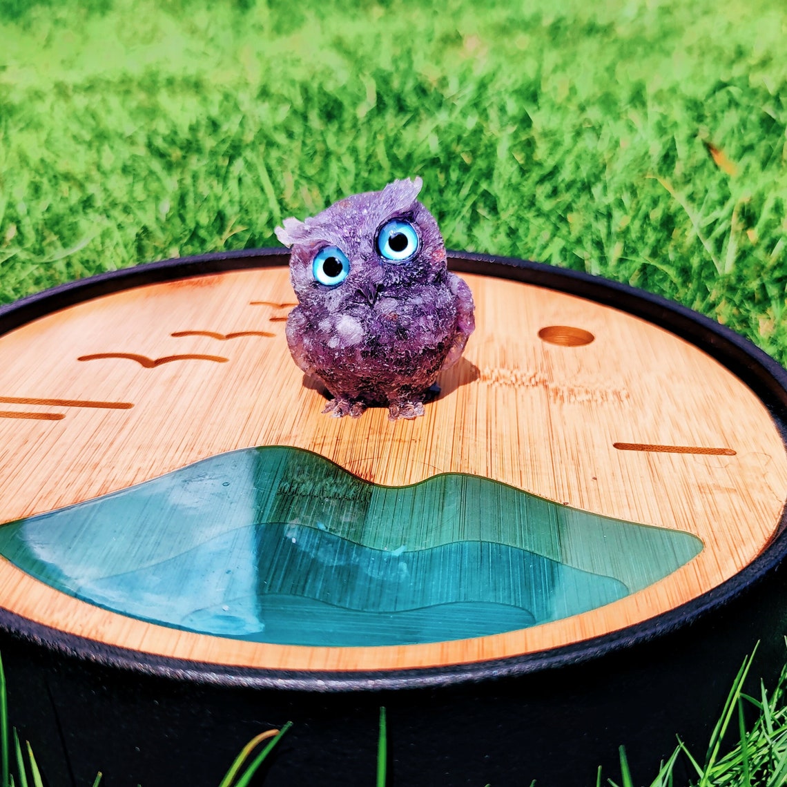 Amethyst Owl Natural Crystal Gemstone Resin Owl Figure Resin - Etsy ...