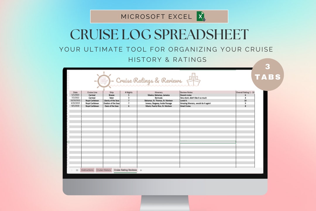 Cruise Log Excel Spreadsheet, Cruise History Spreadsheet, Cruise ...