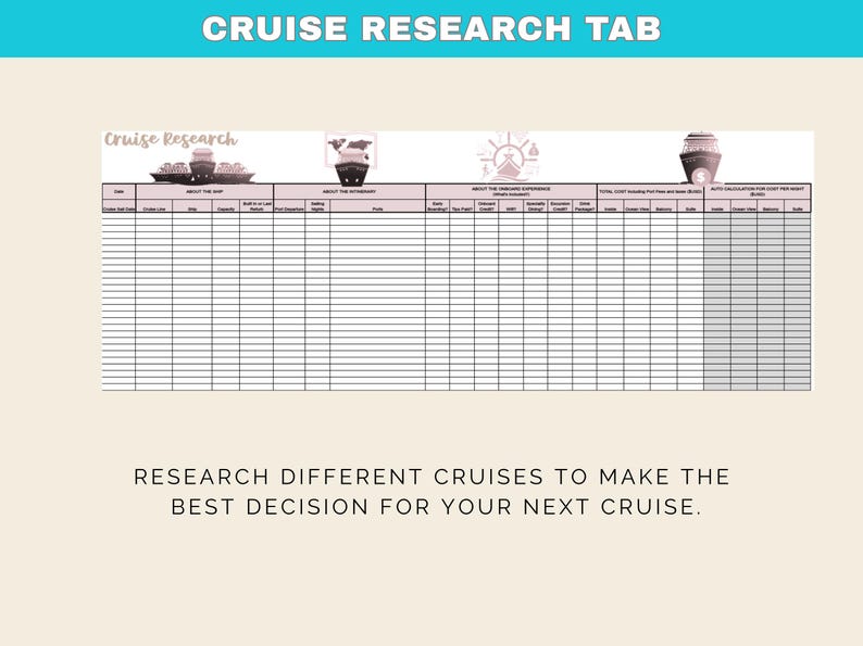 Cruise Planner Excel Spreadsheet: Vacation Organizer (digital Download ...