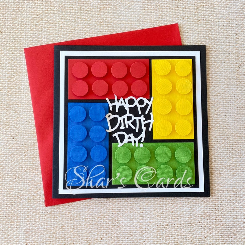 Building BLOCKS Theme Birthday Card Primary Colour Bricks - Etsy