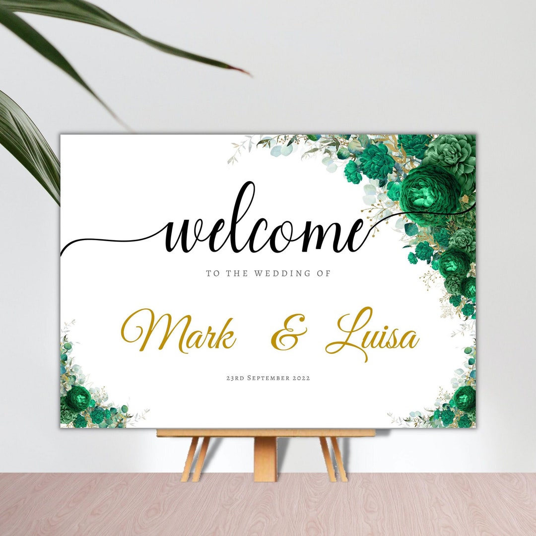 Emerald Green Floral Theme Welcome Sign | Editable Printable Digital ...